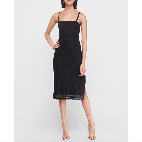 Express | Dresses | Express Square Neck Ribbed Midi Dress In Navy ...